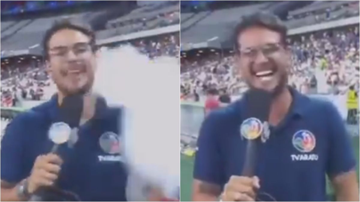 Repórter da TV Aratu é surpreendido por mascote do Fortaleza ao vivo